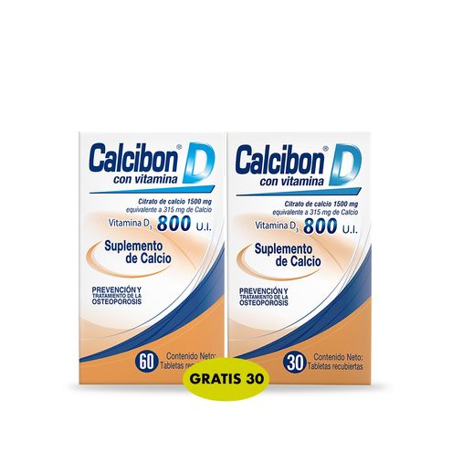 Oferta Calcibon 1500Mg/800Ui X 60 Tabletas + Gratis 30 Tabletas-Locatel ...