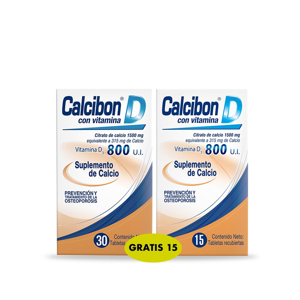 Oferta Calcibon 1500Mg/800Ui X 30 Tabletas + Gratis 15 Tabletas-Locatel ...